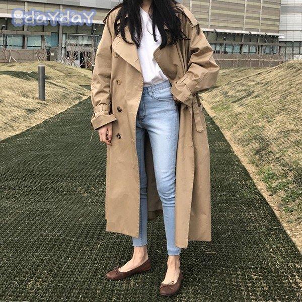 トレンチコート　レディース　ロングコート　通勤　体型カバー　二色　ヨーロピアンカジュアル　オーバーサイズ　秋着　コート　レトロ