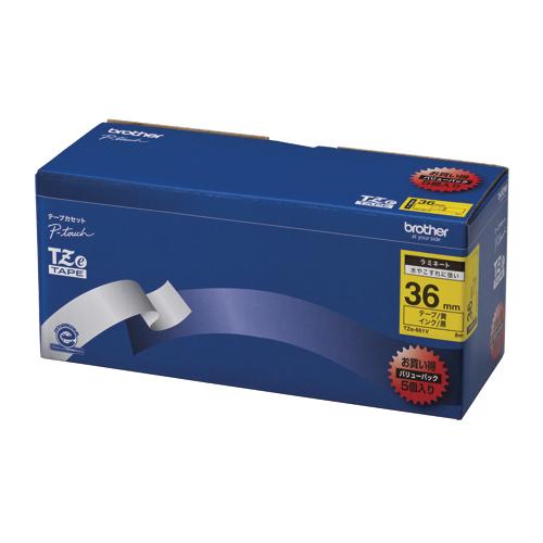 BROTHER ブラザー TZeテープ ピータッチ専用テープ(黄色テープ/黒文字) 36mm 5個パック(TZE-661V)