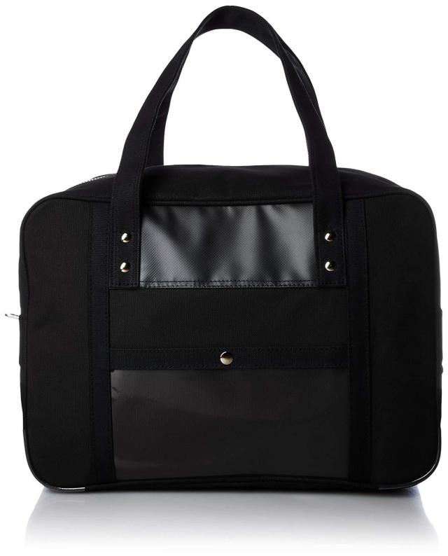 SANEI 帆布メール用ボストンMマチ広 馬蹄錠金具付 黒