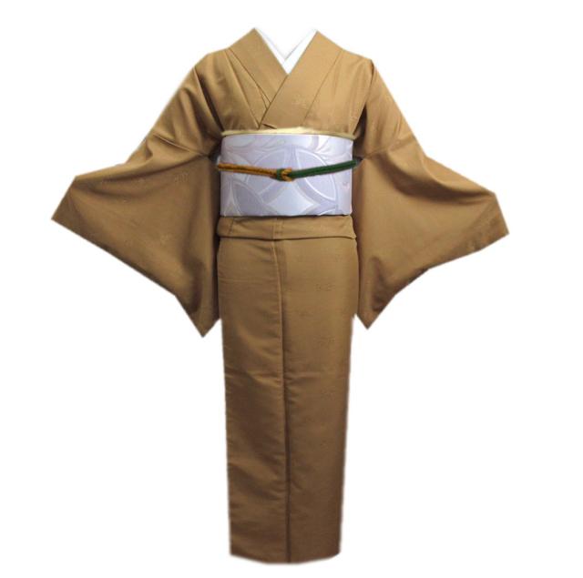 【訳有り 少難あり】 色無地 Ｒ・Ｋ 着物 洗える 袷 袋帯 2点セット 金茶 フリー 地模様入り 入学式 卒業式 お宮参り 七五三 プレタ お仕立て上がり 女性用 レディース