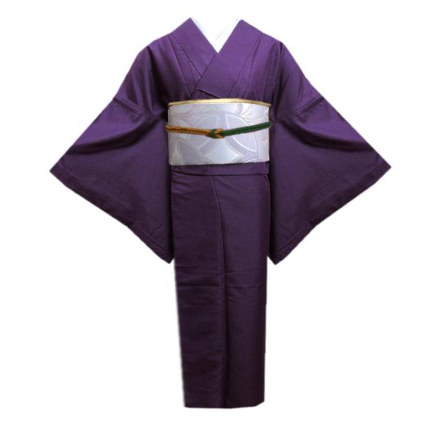 【訳有り 少難あり】 色無地 Ｒ・Ｋ 着物 洗える 袷 袋帯 2点セット 濃紫 フリー 地模様入り 入学式 卒業式 お宮参り 七五三 プレタ お仕立て上がり 女性用 レディース