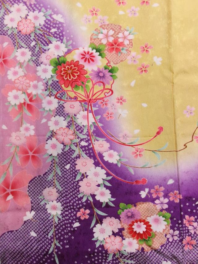 振袖 正絹 お買上 お仕立上がり 袋帯 長襦袢 3点セット 薄黄色地薄紫ぼかし枝垂れ桜古典花雪輪 フリー 成人式 出来上がり 購入 振袖 正絹 お買上 お仕立上がり 袋帯 長襦袢 3点セット 薄黄色地薄紫