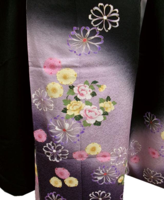 振袖 正絹 お買上 お仕立上がり 袋帯 長襦袢 3点セット 黒色地渋紫