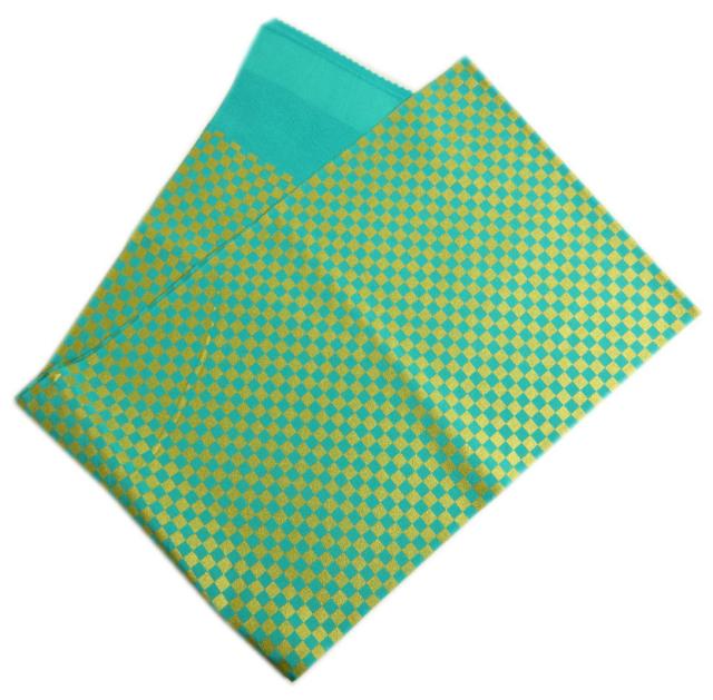 帯揚げ 帯上げ 正絹 市松柄 エメラルドブルー金 日本製 振袖 成人式 着物 シルク 帯あげ 青色