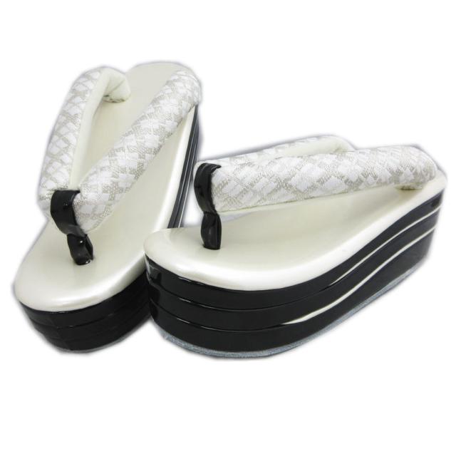 草履 ぞうり 厚底ヒール 白黒台 銀糸白菱鼻緒 フリー 24ｃｍ こっぽり風 振袖 成人式 卒業式 袴 着物 訪問着 ゾウリ 振袖用 女性用