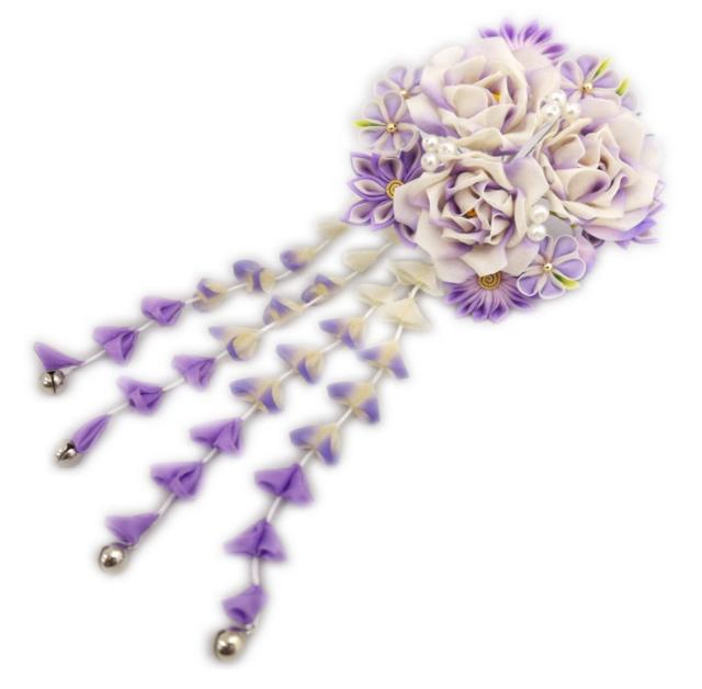 髪飾り 髪かざり つまみ細工かんざし 薔薇小花紫 振袖 成人式 卒業式 袴 結婚式 着物 浴衣 舞妓風