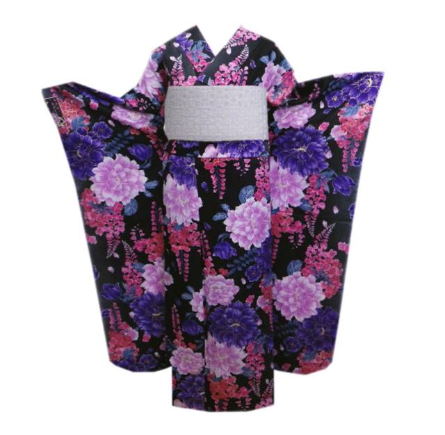 振袖 お買上 お仕立上がり 単品 黒地大輪可憐花藤 フリー 洗える ポリエステル 成人式 購入 リメイク 生地 総柄 古典柄 和柄