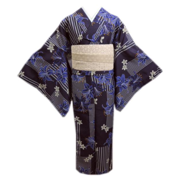 Prices down）袷着物 単品「紫 雪輪に松竹梅と菊」フリーサイズ 着物