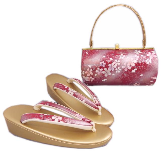 草履バッグセット 横丸型 ワイン色銀ぼかし桜さくら Ｌ 24.5cm 日本製 振袖 成人式 卒業式 袴 訪問着 着物 きもの 振袖用