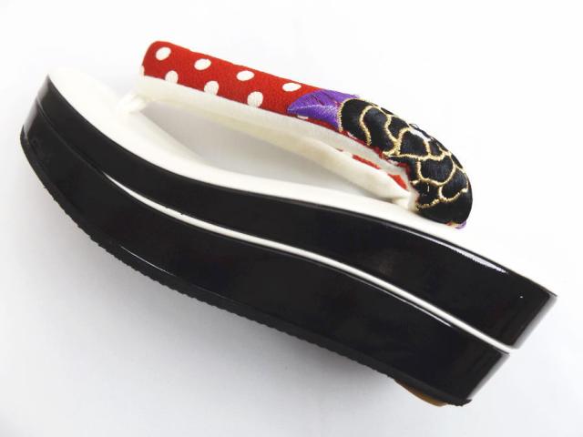 舞妓さんこっぽり風厚底2段ヒール草履ぞうり白色台赤色地