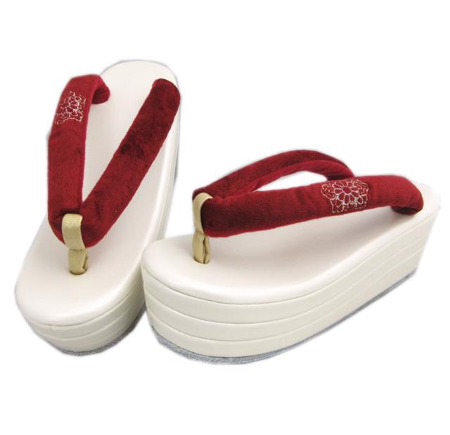 草履 ぞうり 厚底ヒール 白台 ベロアワイン色地金糸入り百華紋様刺繍鼻緒 フリー 24ｃｍ 振袖 成人式 卒業式 袴 着物 ゾウリ 女性用 振袖用