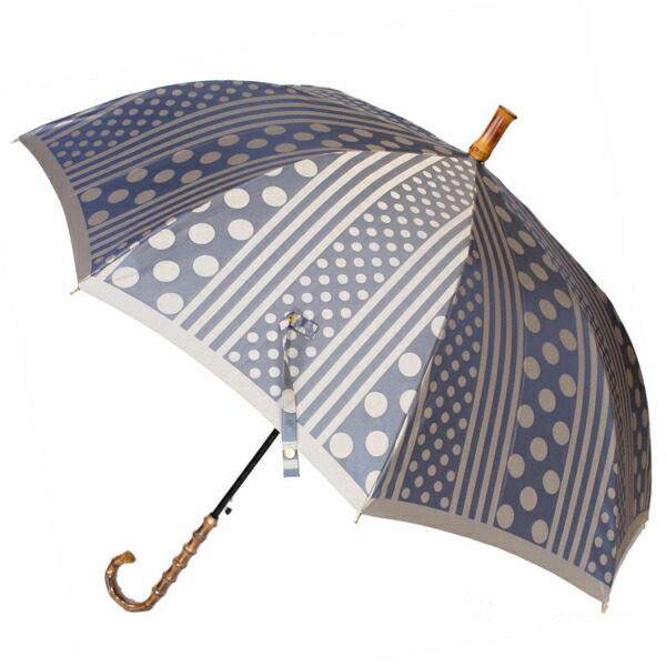 槙田商店 【kirie】ドットストライプ レディース 雨傘 日傘 晴雨兼用 長傘 切り絵 水玉 デザイン 大判 天然木 日本製 撥水加工 高級 織り ブルー 皇室御用達 老舗 ギフト カラー 贈り物 母の日 プレゼント【ギフトラッピング無料】
