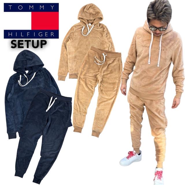 トミーヒルフィガー   ボア セットアップ 上下2点セット 09T4533/09T4534 パーカー スウェット フリース 刺繍ロゴ ジョガーパンツ ルームウェア