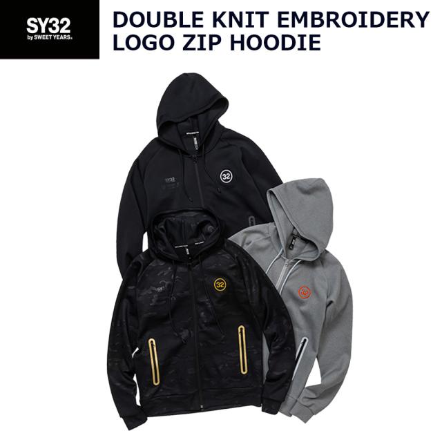 SY32 メンズ パーカー ダブルニット エンブロイダリー ロゴ ジップフーディー 14110 DOUBLE KNIT EMBROIDERY LOGO ZIP HOODIE エスワイサーティトゥバイスィートイヤーズ メンズ ブラック ブラックカモ グレイ M L XL XXL