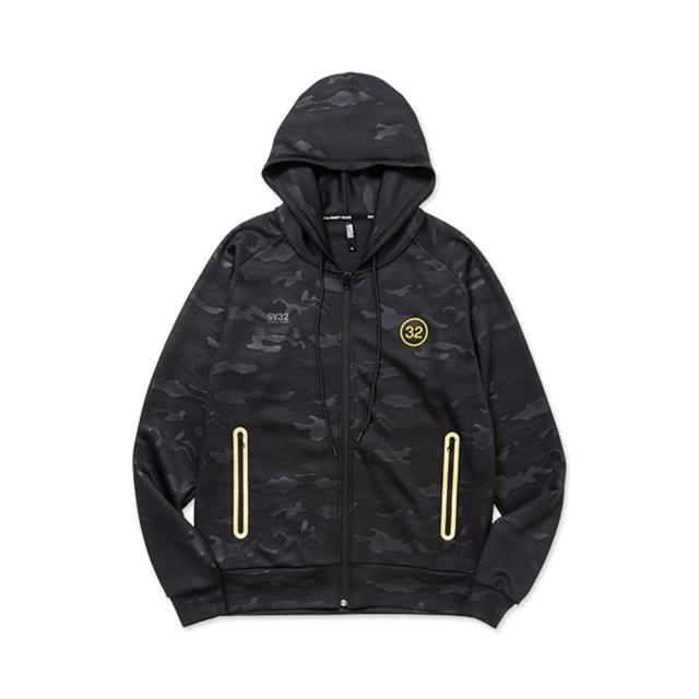 SY32 メンズ パーカー ダブルニット エンブロイダリー ロゴ ジップ
