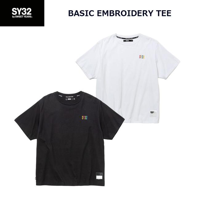 SY32 Tシャツ メンズ ベーシック エンブロイダリー ティー 14157J-W BASIC EMBROIDERY TEE ブラック/マルチ ホワイト/マルチ M L XL XXL エスワイ ...