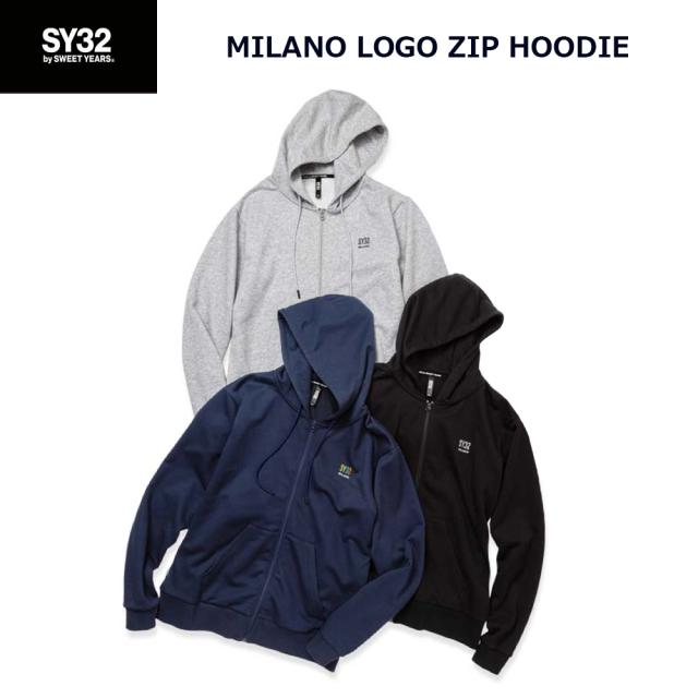 SY32 ミラノ ロゴ ジップフーディー 14558 MILANO LOGO ZIP HOODIE エスワイサーティトゥバイスィートイヤーズ メンズ ブラック グレー ネイビー M L XL XXL パーカー フード ジップアップ
