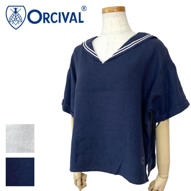 Orcival オーシバル リネンクロス ショートスリーブ セーラー シャツ レディース OR-B0361 YLM