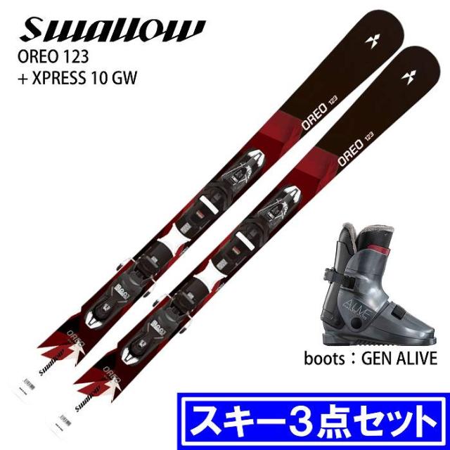 [スキー3点セット] スワロー スキー板 2026 SWALLOW OREO 123 BK/RD + XPRESS 10 GW + GEN ALIVE リアエントリー ブーツセット 25-26
