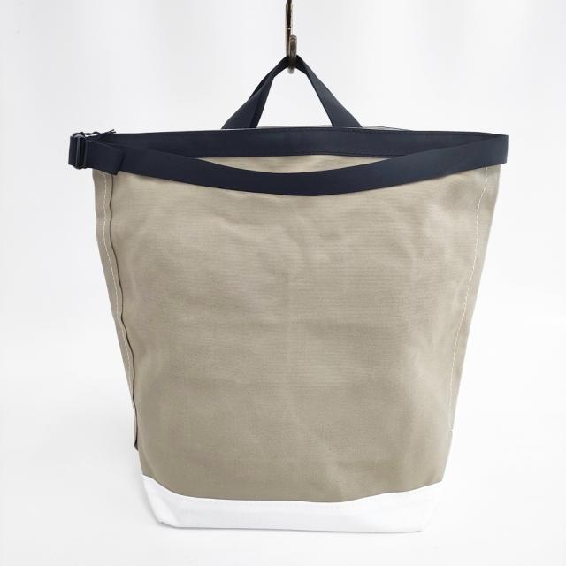 TEMBEA 新品 ROLL TOP TOTE 定価22000円 コットン トートバッグ カーキ ホワイト レディース テンベア【中古】5-0813G◎