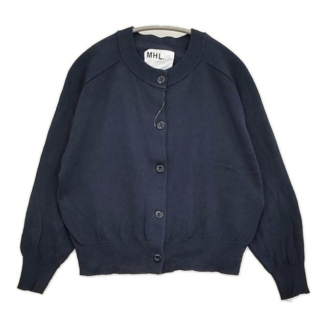 MHL. COATED DRY COTTON サイズ2 定価26950円 595-5164501 コットン クルーネック カーディガン 25SS ネイビー レディース エムエイチエル【中古】5-1118M♪