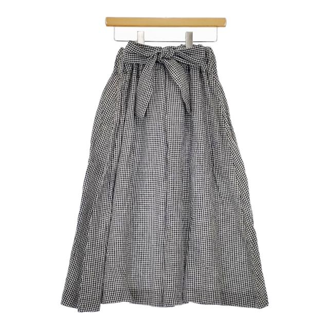 Lin francais d’antan ウエストリボン ギンガムチェック リネンスカート ブラック レディース ランフランセダンタン【中古】5-0404M△