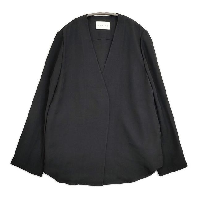 ELENI エルニ NOBLE ライトクロスジャケット 38 定価41800円 ベイクルーズ ノーカラージャケット 24SS ブラック レディース【中古】5-0718M♪