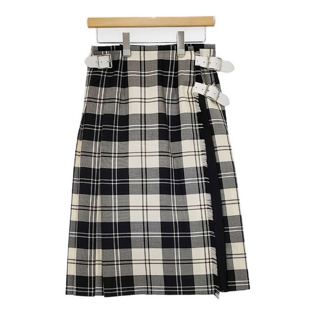 O’NEIL OF DUBLIN キルト ラップ タータンチェック ウール スカート ホワイト ブラック レディース オニールオブダブリン【中古】5-1022T∞