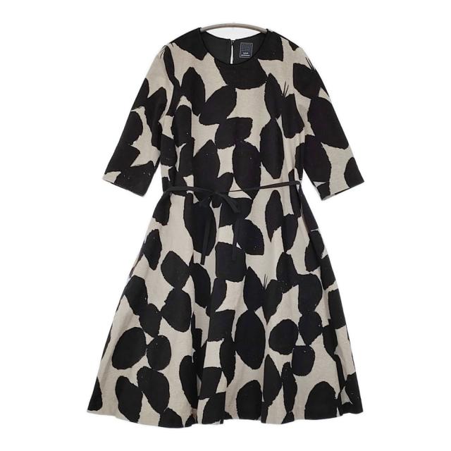 mina perhonen ta3252 slow dance サイズ36 七分袖 ワンピース ベージュ ブラック レディース ミナペルホネン【中古】5-0614T♪