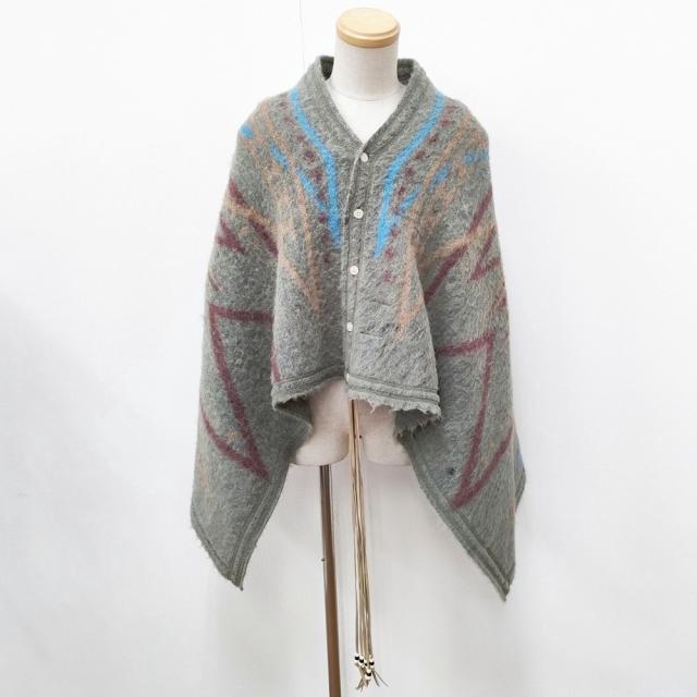 FACCIES ネイティブ柄 ケープ ポンチョ ショール カーキ メンズ ファチーズ【中古】5-1030T◎