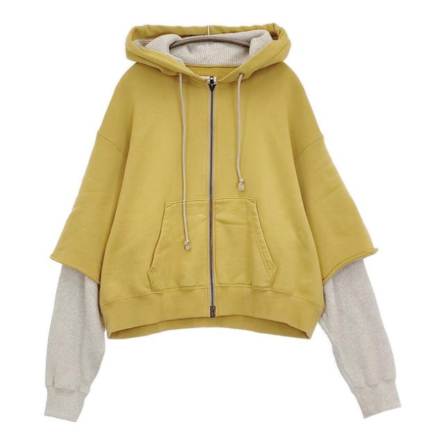 Name. RAYERED SLEEVE ZIP HOODIE サイズ1 定価31900円 NMCU-042 レイヤード パーカー 25SS イエロー ベージュ メンズ ネーム【中古】5-1108M♪