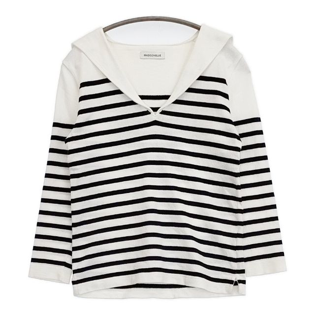 MADISONBLUE SAILOR BORDER L/S TEE　セーラーカラー ボーダー カットソー ホワイト ネイビー レディース マディソンブルー【中古】5-0927M∞