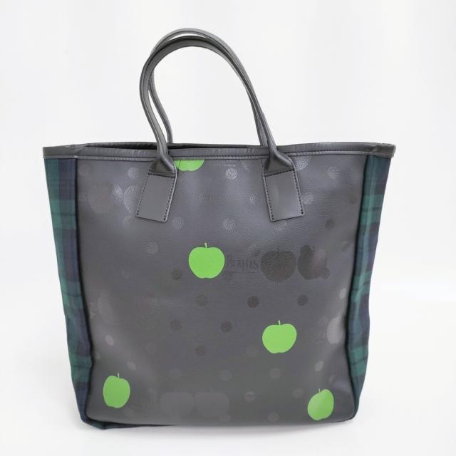 COMME des GARCONS/The Beatles タータンチェック リンゴ トートバッグ ブラック レディース コムデギャルソン/ビートルズ【中古】5-0731G♪