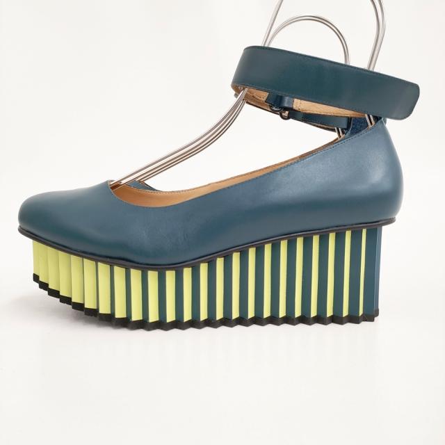 ISSEY MIYAKE/UNITED NUDE WAVE ベルテッドシューズ 38 パンプス ブルーグリーン レディース イッセイミヤケ/ユナイテッドヌード【中古】5-0731G♪ ISSEY MIYAKE/UNITED NUDE WAVE ベルテッドシューズ 38 パンプス