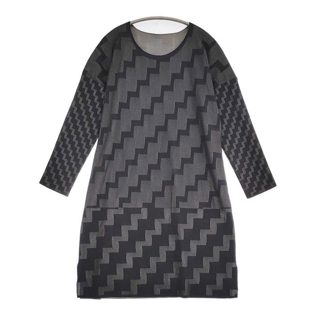 PLEATS PLEASE ISSEY MIYAKE ジグザグ柄 ZIG ZAG PP72LT922 サイズ3 ワンピース ブラック グレー レディース プリーツプリーズ【中古】5-0731M♪