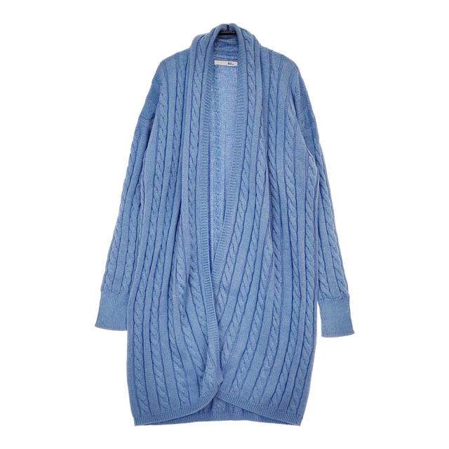 45R/45rpm 水浅葱スビン糸起毛ケーブルロングカシュクール カーディガン Lブルー レディース フォーティーファイブアールピーエム【中古】5-0506M♪