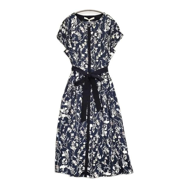 自由区 ハーバルフロープリントワンピース 洗える サイズ38 OPWMSM1415 定価34980円 ネイビー ホワイト レディース 自由区【中古】5-0930S♪