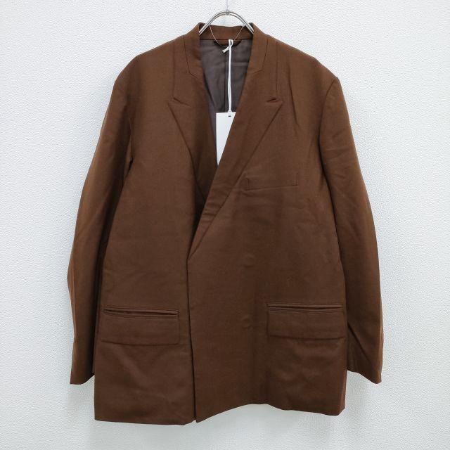 YOKE 新品 COVERED JACKET ノーカラーダブルブレストジャケット 定価74800円 テーラードジャケット 22AW ブラウン ヨーク【中古】3-1005T♪