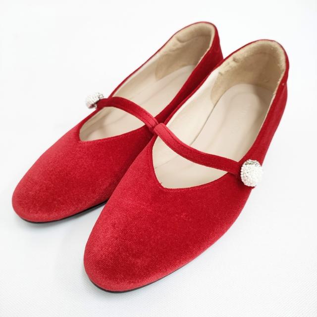ONE TWO＆CO. ワントゥーアンドコー 未使用品 Mary Jane RED 40 定価33000円 ベルベット チャイナシューズ レッド レディース【中古】5-0710G♪