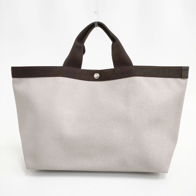 Herve Chapelier 705GPコーテッドキャンバススクエアトートL A4サイズ マスティック×モカ トートバッグ ベージュ ブラウン レディース エルベ・シャプリエ【中古】5-1015G∞