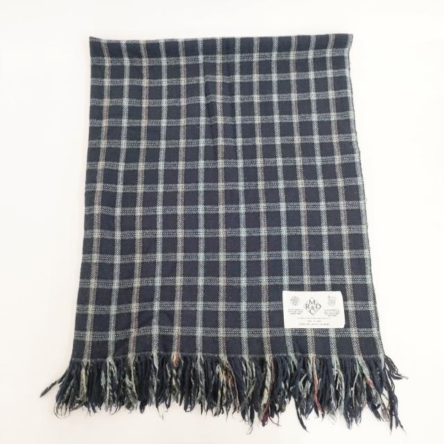 R&D.M.Co- タータンチェック 大判 ストール マフラー フリンジ ブランケット ネイビー レディース オールドマンズテーラー【中古】5-1027T◎