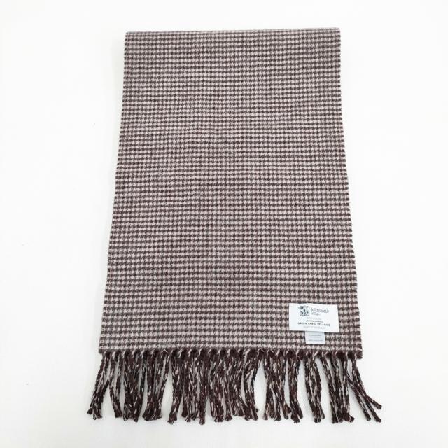 JOHNSTONS OF ELGIN/green label relaxing 別注 カシミア混 リバーシブルマフラー チェック マフラー ホワイト ブラウン レディース ジョンストンズオブ エルガン/グリーンレーベルリラクシング【中古】5-1202T◎