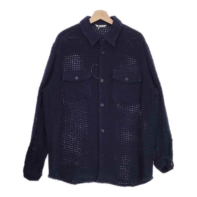 AURALEE 新品 SPUN SUMMER TWEED MESH SHIRT A24SS01HM 5 定価154000円 長袖シャツ 24SS ネイビー メンズ オーラリー【中古】4-1011T♪