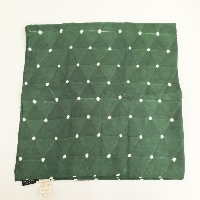 JURGEN LEHL シルクツイルブロックプリントスカーフ インド製 定価19800円 スカーフ グリーン レディース ヨーガンレール【中古】5-0913G◎