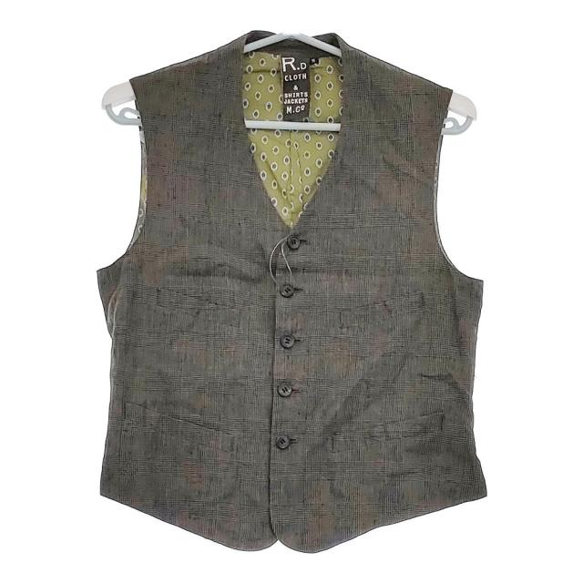 R&D.M.Co- リネン ジレ モチーフプリント サイズS グレンチェック ベスト チャコールグレー レディース オールドマンズテーラー【中古】5-0328M♪