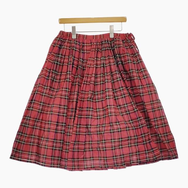 R&D.M.Co- コットンシルク タータンチェック ギャザー スカート レッド レディース オールドマンズテーラー【中古】5-0328M♪