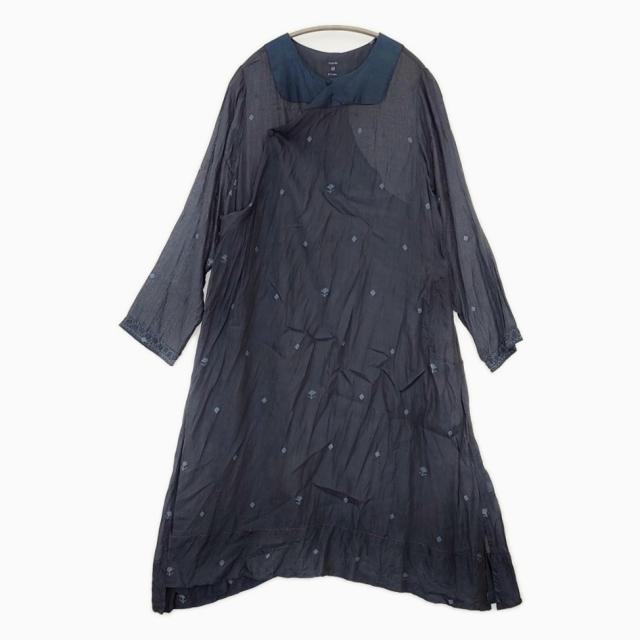 maku textiles シルクコットン インディゴ染め カシュクール 92224 BIZEN-488 ワンピース ネイビー マクテキスタイルズ【中古】5-1021M△