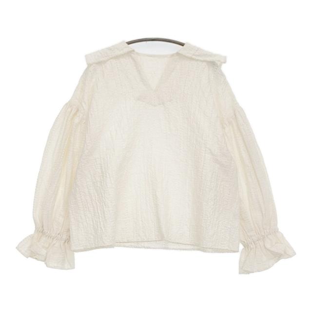 qiri ギャザースリーブブラウス 定価28600円 63-01-BL-006-24-2 刺繍 ジャカード ブラウス シャツ 24SS キナリ レディース キリ【中古】5-0902M♪