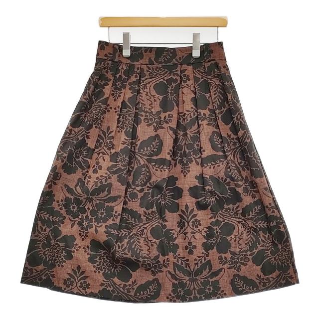 MARGARET HOWELL ダマスクプリントタックフレアスカート 2 定価57200円 20AW ブラウン ブラック レディース マーガレットハウエル【中古】5-0902M♪