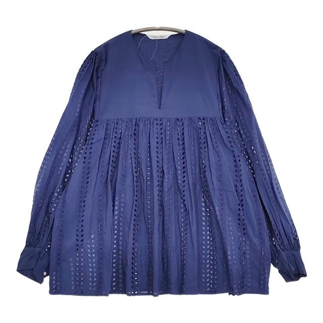 Toujours INDIAN LACE EMBROIDERY COTTON CLOTH 定価59400円 サイズ1 ブラウス シャツ 25SS ネイビー レディース トゥジュー【中古】5-0902M♪